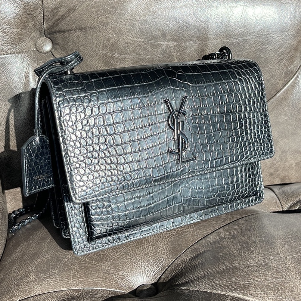 Ysl Sunset Crossbody Bag Crocodile Embossed Leather M… - Gem